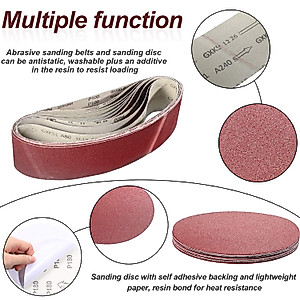 Aluminum Oxide Sanding Belts 10 Pieces Sanding Belts (80/120/150/240/400 Grits) and 12 Pieces 6 Inch Self Stick No Hole Aluminum Oxide Sanding Disc (4 x 36 Inch)