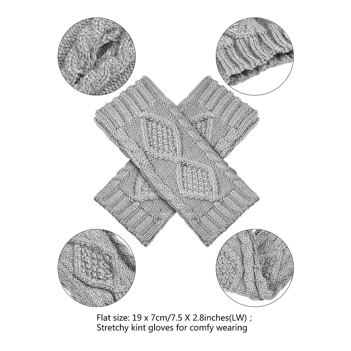 SATINIOR Women Warm Knit Fingerless Winter Gloves Thumbhole Arm Warmers Mittens (Black, Red, White, Light Grey, 4 Pairs)