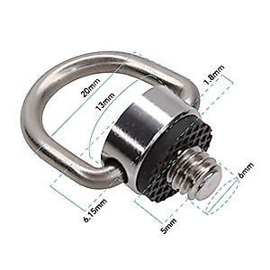 Foto&Tech Stainless Steel 1/4"-20 Rubber Padded D Ring Screw, D-Shaped Ring Camera Sling Screw for Shoulder Straps, Wrist Straps, Selfie Sticks, Gimbals (2 Pieces, Gray)