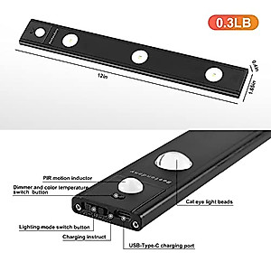 Bestendony Under Cabinet Lights Wireless, Rechargeable Motion Sensor Cabinet Lights, 3 Colors Dimmable Under Cabinet Lighting Lights for Kitchen, Closet,Bars,Pantry,Home Life - 2 Pack