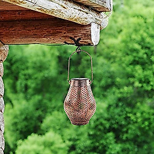 DJASM 2 Pieces Retro Wrought Iron Solar Led Lantern Outdoor Waterproof Hanging Lamp Light Control Induction Home Garden Lawn Landscape Lighting