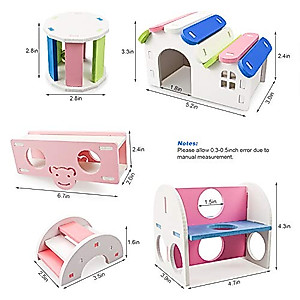 Bac-kitchen 5 Pcs Hamster Wooden Seesaw Tunnel Toy, Hamster Hide Playground Tubes and Tunnels Gym Exercise Fun Toy, Hamster Cage Accessories for Chinchilla Dwarf Hamster Gerbil Guinea Pig(H01)