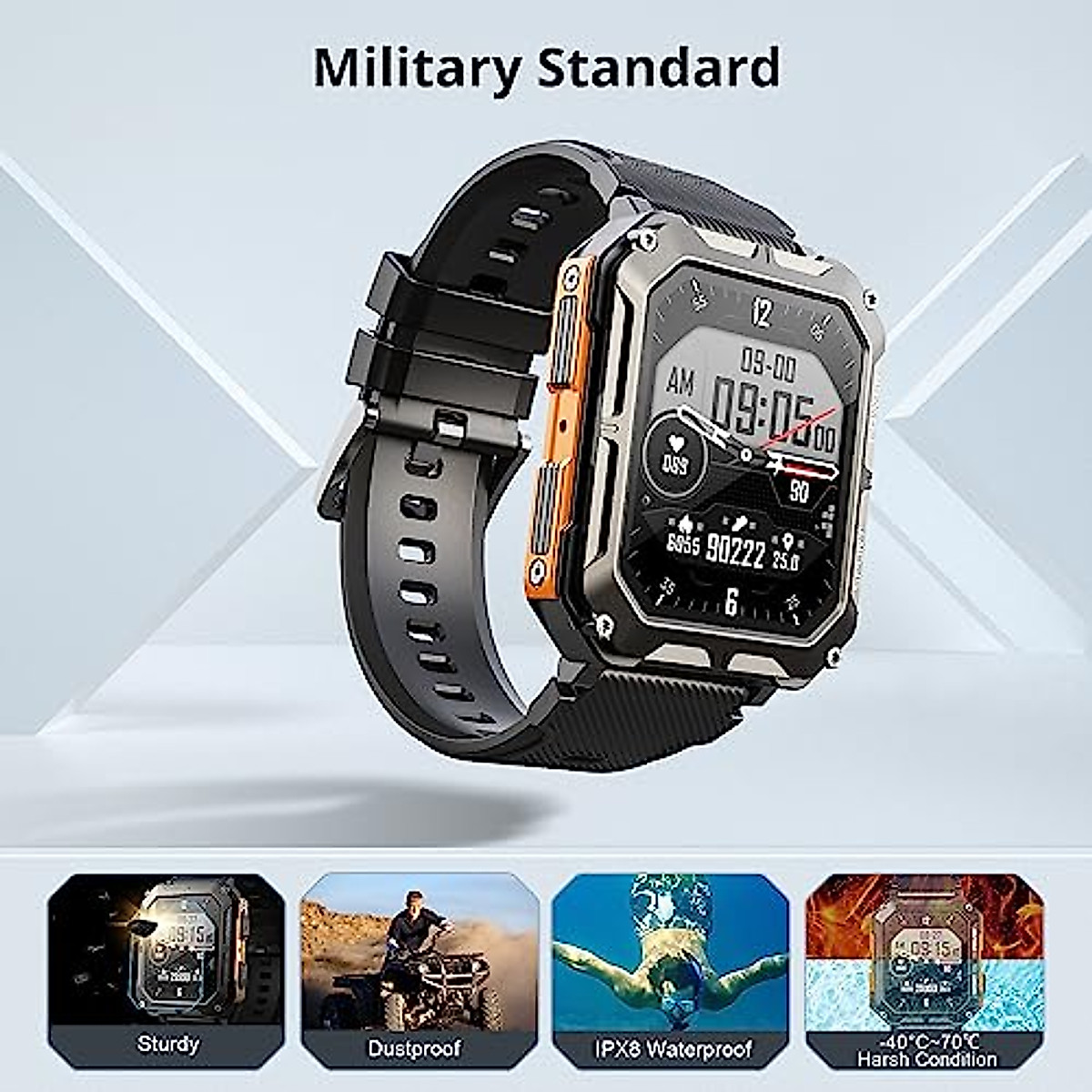 Military Smart Watch for Men -Bluetooth Call(Answer/Dial Calls), IP68 Waterproof Outdoor Tactical Rugged Smartwatch, 1.83" HD Fitness Tracker Watch with Heart Rate Sleep Monitor for IOS Android Phone