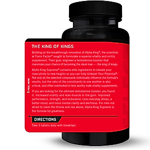 FORCE FACTOR Alpha King Supreme Testosterone Booster for Men with Fenugreek Seed & Ashwagandha to Increase Drive & Vitality, Boost Performance, and Build Muscle & Strength, 120 Tablets