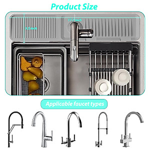 Silicone Kitchen Sink Splash Guard Faucet Mat (17.7" x 5.5"), 5° Slope Faucet Draining Mat, Faucet Handle Drip Catcher Tray Sink Drain Faucet Pad Behind Faucet for Kitchen & Bathroom Countertop