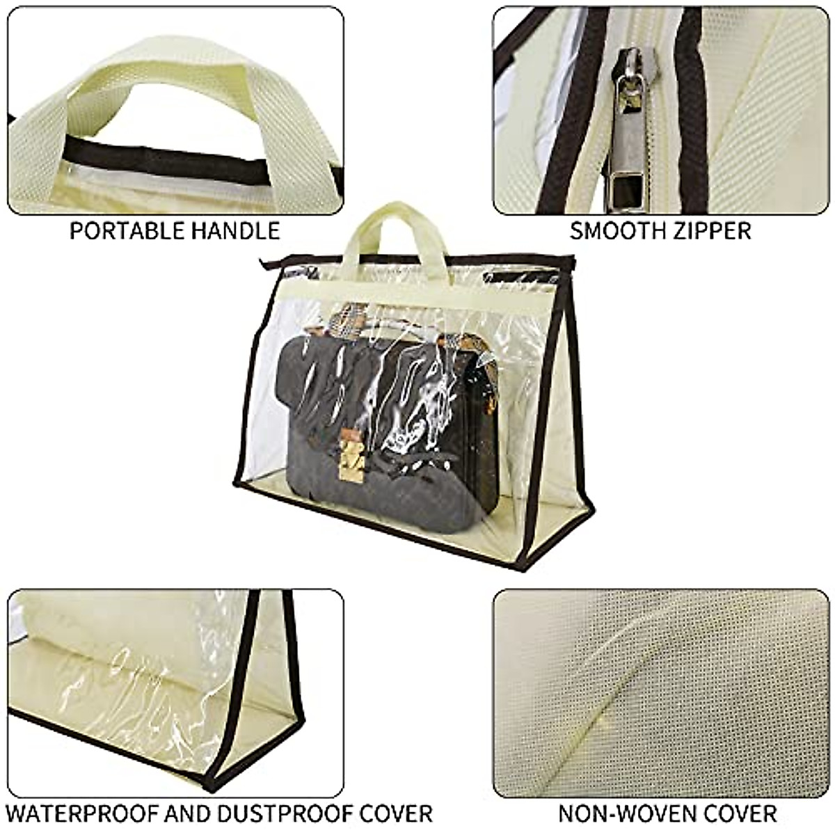 HOMOKUS Handbag Storage, 4 PACK Purse Storage Organizer for Closet, Clear Purse Storage Bags, Dust Bags for Purses and Handbags, Space-Saving Handbag Organizer Transparent with Zipper and Handle