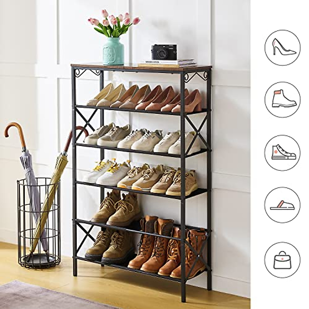 Hoctieon 6-Tier Entryway Shoe Rack,Shoe Rack Organizer,Tall Shoe Shelf, Industrial Shoe Organizer For Entryway,Indoor Shoe Rack, Entryway Shoe Storage Organizer,Large Capacity, for Hallway,Living Room