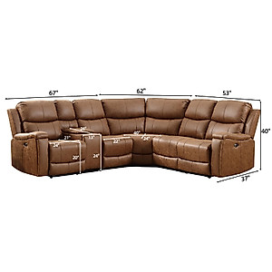 EBELLO Faux Leather Power Reclining Sectional Couches for Living Room, Recliner Sofa Set Corner Sectional Couch Home Furniture Set, with Storage Console and Hidden Cup Holders, USB Port, Brown