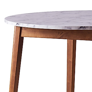 Teamson Home Ashton Round Shape Dining Table Desk with Storage Faux Marble Top for Living Room Home and Office, 30 Inch Height, Walnut