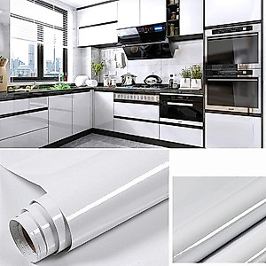 15.8"X78.7" Glossy Self-Adhesive Removable Wallpaper - White Vinyl Contact Paper for Countertops, Cabinets, Furniture