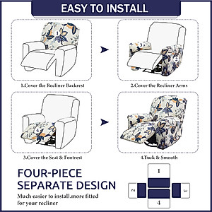 Iauddy Recliner Slipcover-Stretch Soft Slip Reclining Chair Slipcovers 4-Pieces Furniture Protector for Recliner with Pocket Fitted Sofa Couch Cover Lazy Boy Chair Cover