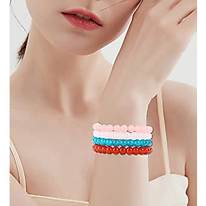 FIRAZIO 24Pcs 8mm Beaded Stretch Bracelet Handmade Glass Bracelet for Women Men Colorful Crystal Beads Bracelet Elastic Round Bead Bracelets Jewelry