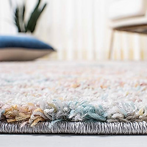 SAFAVIEH Calista Shag Collection 5'5" x 7'7" Ivory/Beige CAL138A Moroccan Boho Non-Shedding Living Room Bedroom Dining Room Entryway Plush 1-inch Thick Area Rug