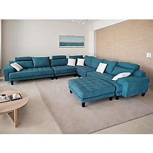 Stendmar L Shape U Shape Reversible Modern Microfiber Fabric Sectional Couch Sofa Set S150D (S150DTB-Teal Blue)