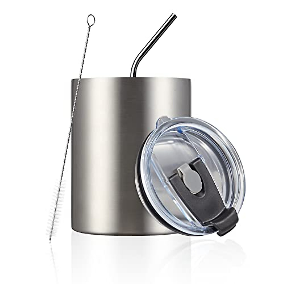 MEWAY 12oz/8Pack Coffee Mug With Lid, Insulated Stainless Steel Reusable Coffee Cup, Double Wall Durable Coffee Mug, Powder Coate，For Coffee, Beer, Home, Office(Silver,8 Pack)