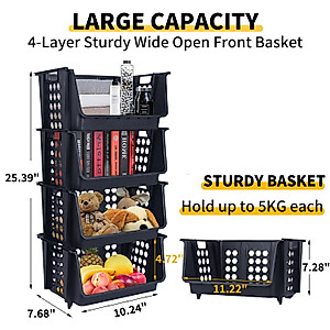 SAglorb Large Plastic Containers for Organizing and Stackable Storage Bins for Kitchen, Pantry Organization,Office or Bathroom,11.22-Inch x 7.68-Inch x 7.28-Inch 4-Pack,Black