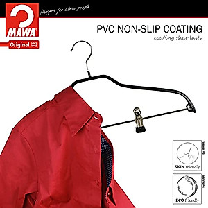 Mawa by Reston Lloyd Silhouette Series Non Slip Space Saving Hanger with Pant Clips, Style 40/FK,Set of 5, Black