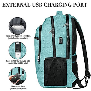BIKROD Teal Backpack for Women and Men, Extra Large School Backpacks for Teens, Water Resistant Back Pack with USB Charging Port Fits 17 Inch Laptop, Business Anti Theft Durable Computer Bag Gifts