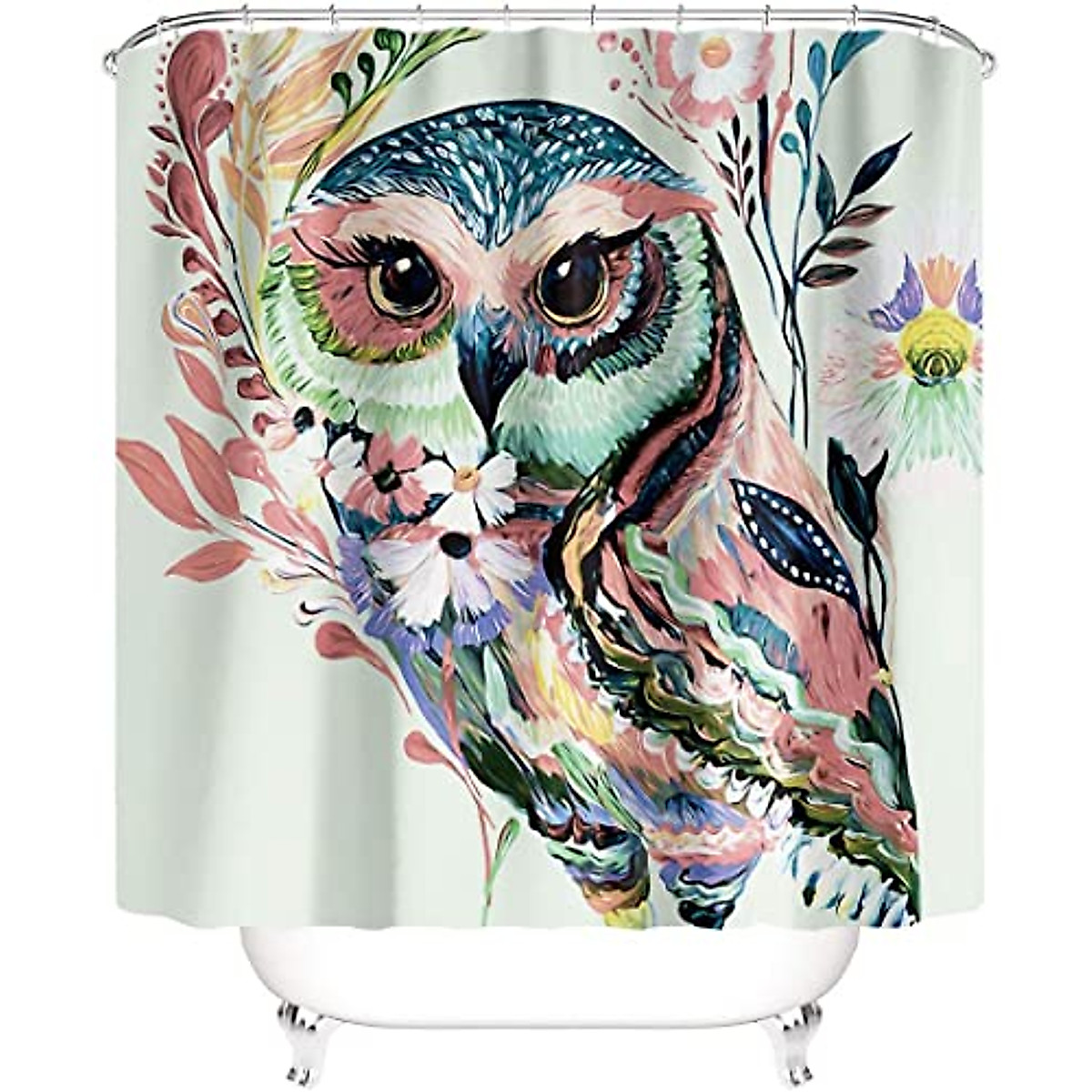 Colorful Owl Shower Curtain Sets with Rugs, Cute Oil Art Bathroom Sets with Shower Curtains and Rugs, Waterproof Fabric Bathroom Shower Curtain Sets