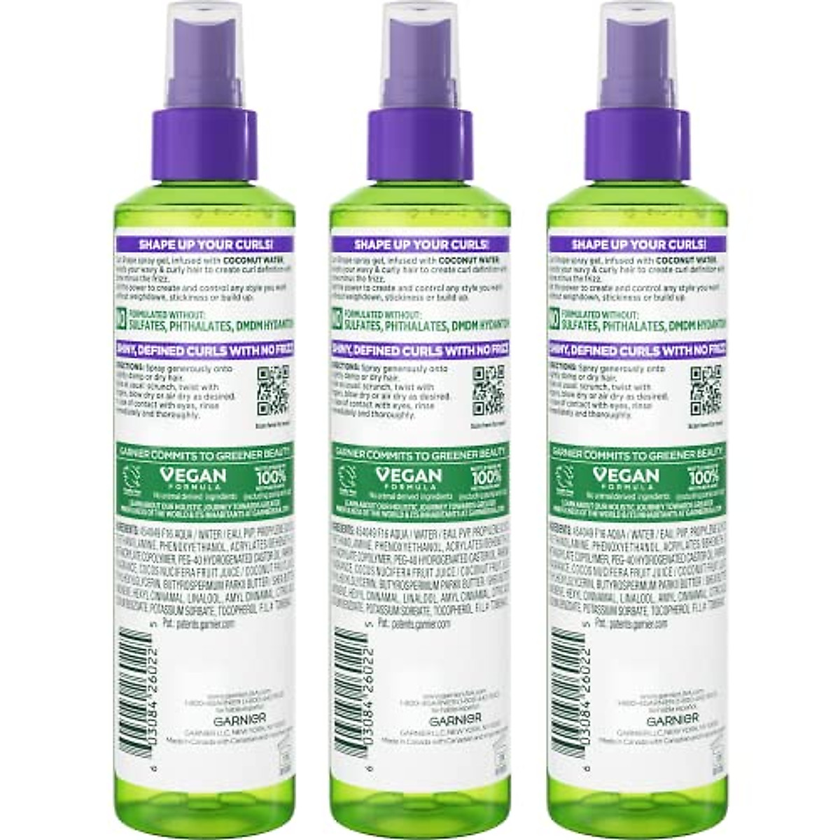 Garnier Fructis Style Curl Shape Defining Spray Gel for Curly Hair, 8.5 Fl Oz, Pack of 3
