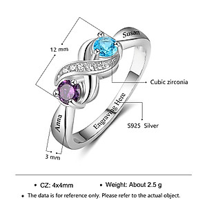Love Jewelry 925 Sterling Silver Personalized Infinity Mothers Rings with 2 Round Simulated Birthstones Custom Engraved Engagement Promise Rings for Women (8)