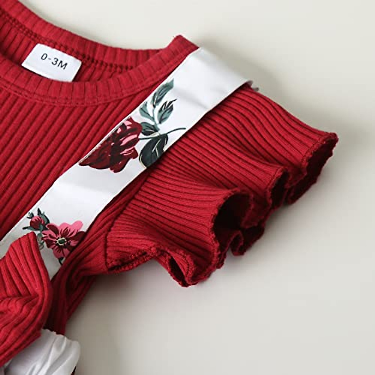 Newborn Baby Girl Clothes Summer Infant Romper Outfit Short Sleeve Suspender Dress Clothing with Headband Wine Red 3-6 Months