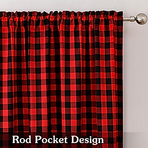 WUBODTI Christmas Red Gingham Curtains 84 Inch Length Red and Black Buffalo Plaid Curtain 2 Panels,Farmhouse Buffalo Checkered Room Darkening Curtain Drapes for Living Room Bedroom Dining Room