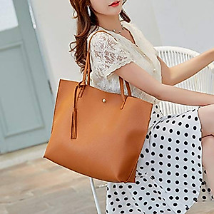 KLGDA Women's Soft Leather Tote Shoulder Bag from, Large Capacity Shopping Backpacks Tassel Handbag Brown