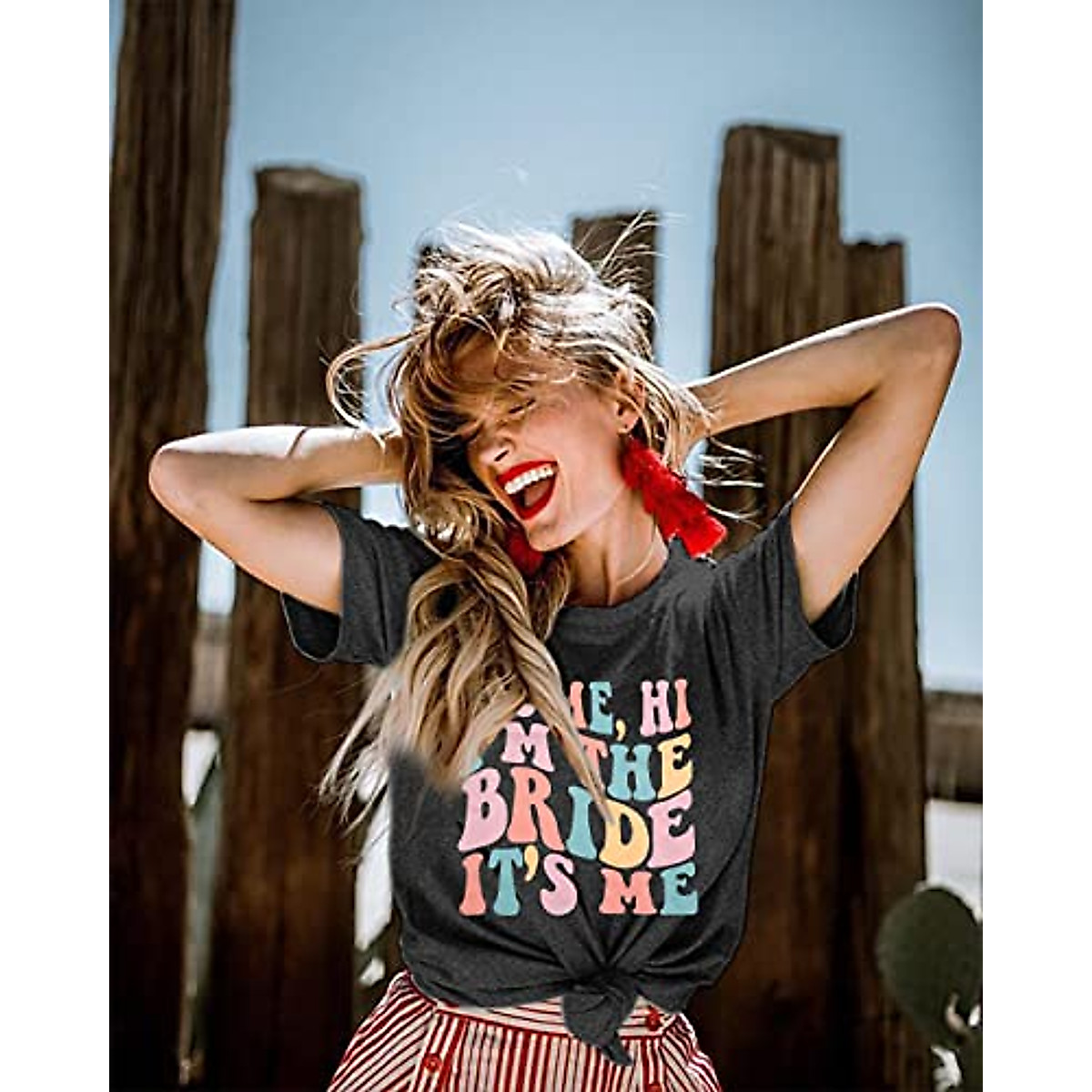 Bride Shirt It's Me Hi I'm The Bride It's Me Shirt Engaged Shirt Bride Bachelorette Gifts Casual Short Sleeve Tops Grey