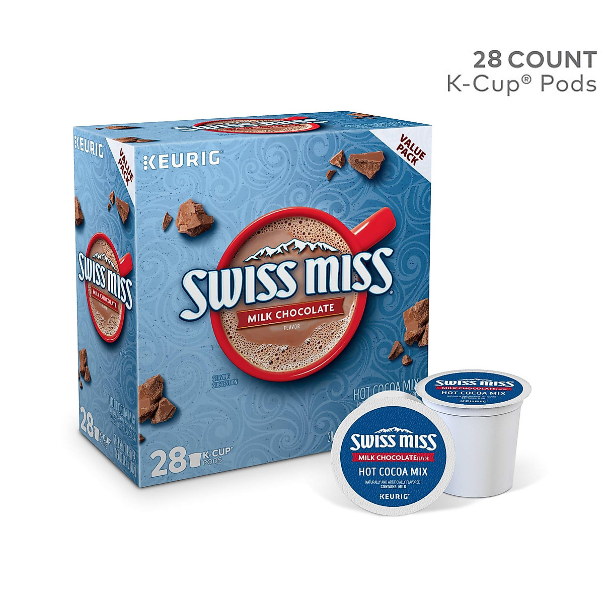 Swiss Miss Milk Chocolate Hot Cocoa, Keurig Single-Serve Hot Chocolate K-Cup Pods, 28 Count