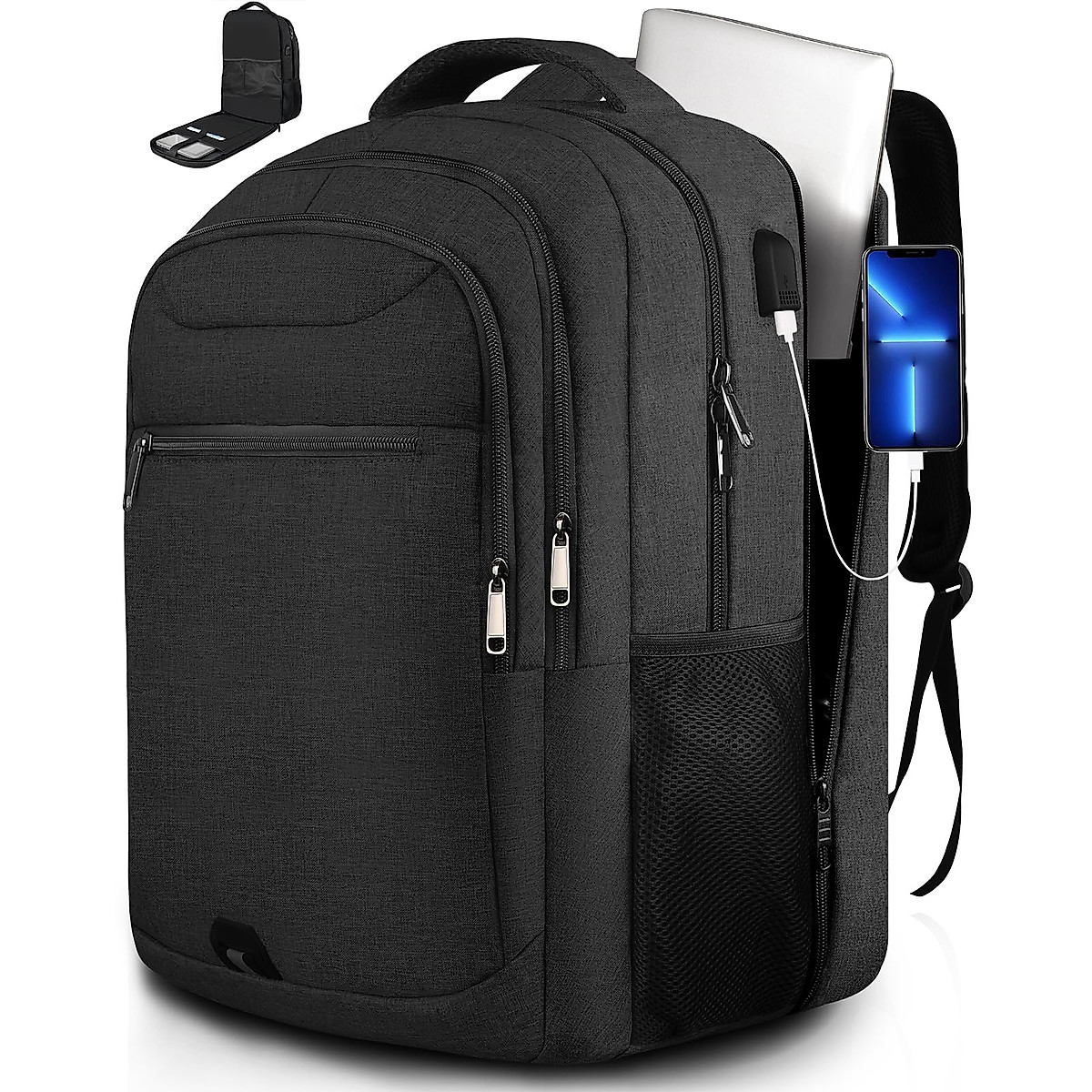 Z-MGKISS Travel Backpack, Large Laptop Backpack, TSA Carry On Backpack Flight Approved, Durable Business Gaming Backpack College School Backpack For Women Men with USB Fits 17.3 Inch Notebook, Black