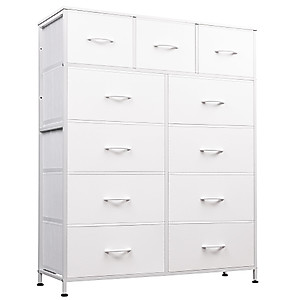 WLIVE Tall Dresser for Bedroom, Fabric Dresser Storage Tower, Dresser & Chest of Drawers Organizer Unit with 11 Drawers, Storage Cabinet, Hallway, Closets, Steel Frame, Wood Top