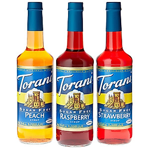 Torani Sugar Free Fruit Flavor Syrup Variety Pack - Raspberry, Strawberry, Peach, 25.4 Fl Oz (Pack of 3)