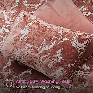 Grassix Duvet Cover King - 3D Marble Velvet King Duvet Cover Blush Pink, Ultra Soft Flannel Duvet Cover with Zipper Closure 8 Corner Tie (1 Duvet Cover 104"x90" & 2 Pillowcases-Blush Pink)