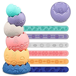 Baby Sensory Balls Teething Toys 6 9 12 18 Months Soft Building Blocks Toddlers Montessori Early Developmental Educational Fine Motor Skills Stacking Ring Infant Boys Girls Gifts One 1 2 3 Year Old