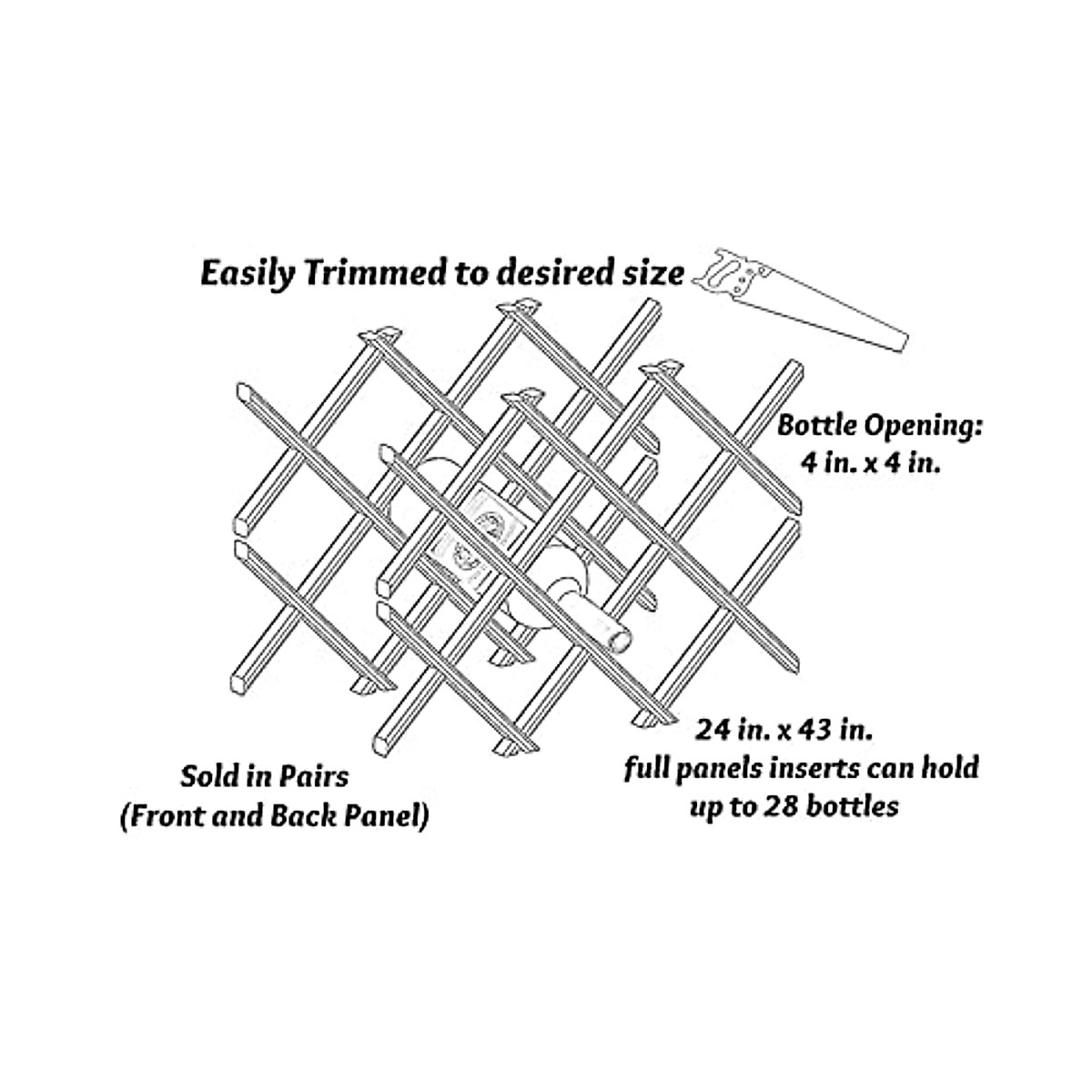 American Pro Décor 28-Bottle Trimmable Wine Rack Lattice Panel Inserts in Unfinished Solid North American Cherry