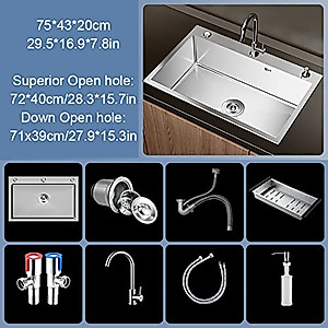 Drop in Kitchen Sink Workstation -304 Stainless Steel Sink Single Bowl Matte Black Stainless Steel Kitchen Sink with Cutting Board&Strainer (Size : 75 * 43 * 20cm/29.5 * 16.9 * 7.8in)