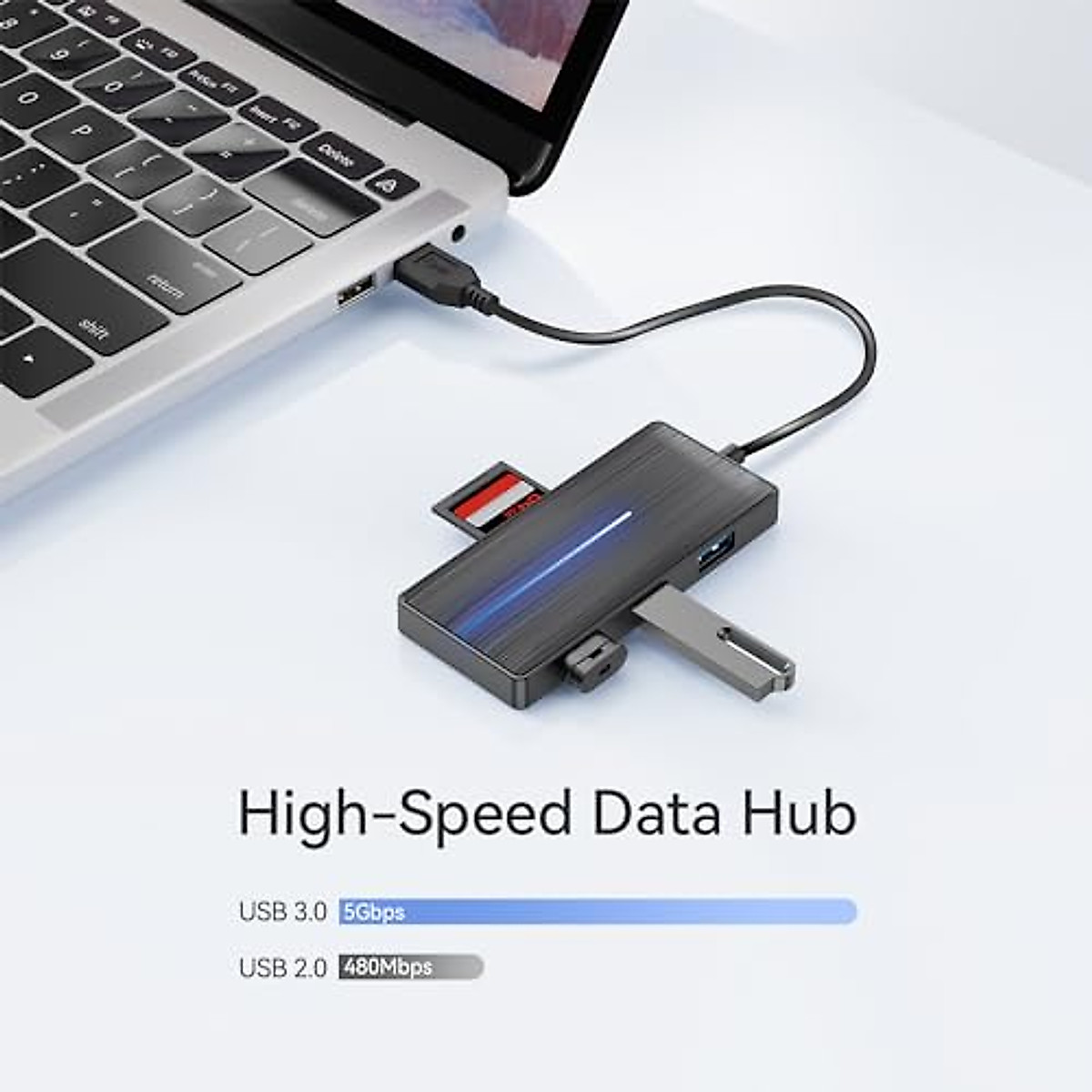 GARMESE USB 3.0 Hub, 5-in-1 USB Hub Splitter USB A Hub with Micro-SD/SD Card Reader and 3 USB 3.0 Ports for Laptop, iMac, MacBook Pro 2015/2016, Google Chromebook and More