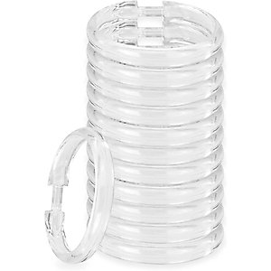Rocky Mountain Goods Simple Spaces Clear Plastic Curtain Rings - 12 Pack - Click securely in Place - Unbreakable Plastic - True O Ring Design - Slides Easily Without Screeching Like Metal (Clear)