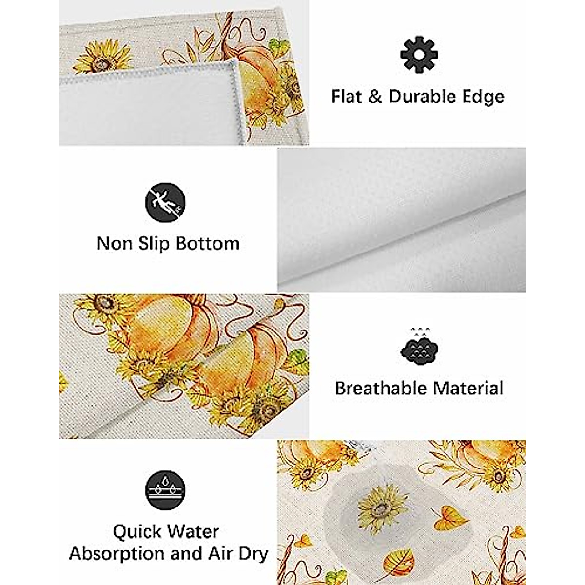 Outdoor Patio Rugs Fall Pumpkin with Sunflowers Outdoor Area Rug Fallen Leaves Non-Slip Backyard/Camping RV Rug/Deck/Porch Rug Front Door Floor Mat Carpet,4x6ft,