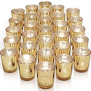LETINE Gold Votive Candle Holders Set of 36 - Speckled Mercury Gold Glass Candle Holder Bulk - Ideal Candle Jars for Wedding Centerpieces, Party Supplies, Holiday Day Table Decor