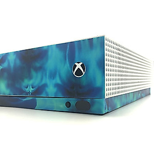 UUShop Protective Vinyl Skin Stickers for Microsoft Xbox One S with Two Free Wireless Controller Decals Blue Flame Fire Skull