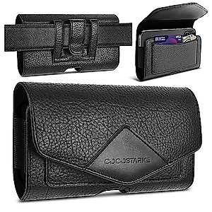 Leather Cell Phone Holster with Belt Loop Horizontal Phone Belt Holder for Men Carrying Phone Pouches RFID Blocking Wallet Black for iPhone 14, 13，12，11,14Pro，13Pro,12 Pro,Samsung, Motorola.