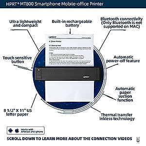 HPRT Wireless Bluetooth Portable Printer+Case+Ribbon 3 in 1 by Thermal Transfer MT800 for Traveling Printer Compatible with Android and iOS Phone,Support 8.5" X 11" US Letter & A4 Paper