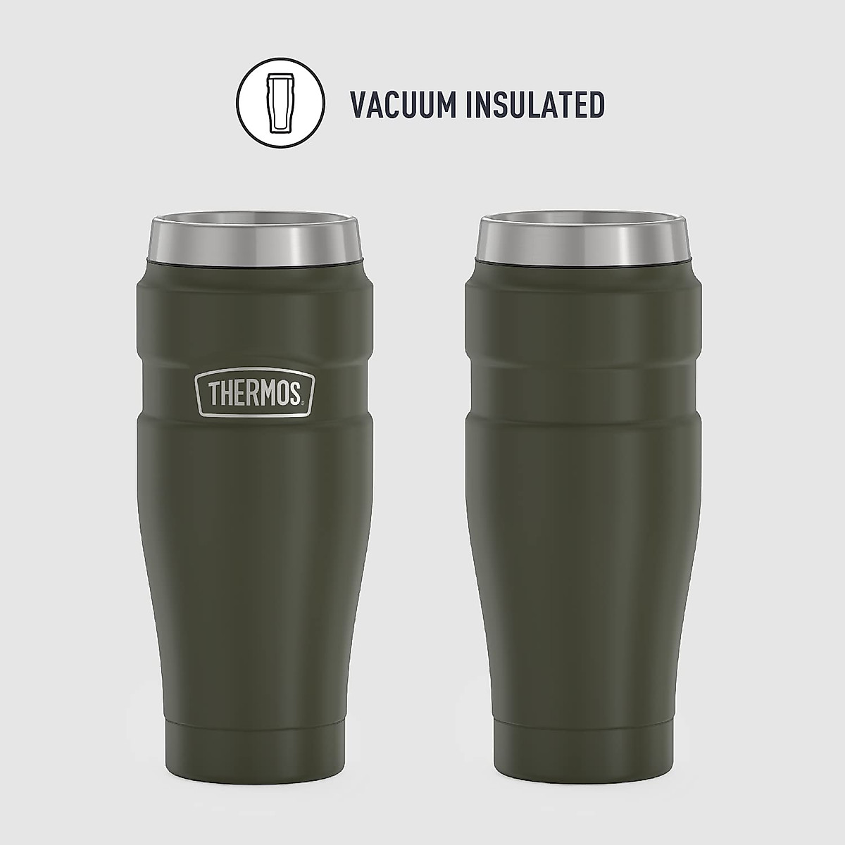 THERMOS Stainless King Vacuum-Insulated Travel Tumbler, 16 Ounce, Army Green