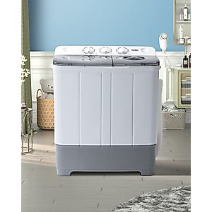 TABU 21Ibs Portable Washing Machine, Compact Washer Machine, Mini Washing Machine, Twin Tub Washer and Spiner, Ideal for Dorms, Apartments, RVs, Camping etc (White & BGrey)