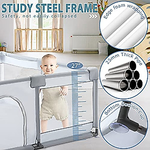 Eyasure Baby Playpen,Playpen for Babies and Toddlers,Baby Playards,Indoor & Outdoor Activity Center with Anti-Slip Base,Sturdy Safety Playpen with Soft Breathable Mesh Grey (50 * 50 * 27")