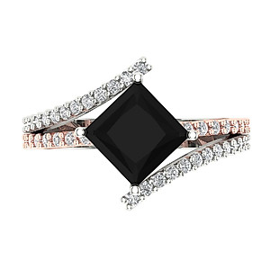 2.39ct Princess Cut Criss Cross Solitaire Black Onyx Designer Wedding Bridal art deco Anniversary Ring 14k 2 tone Gold 6.5