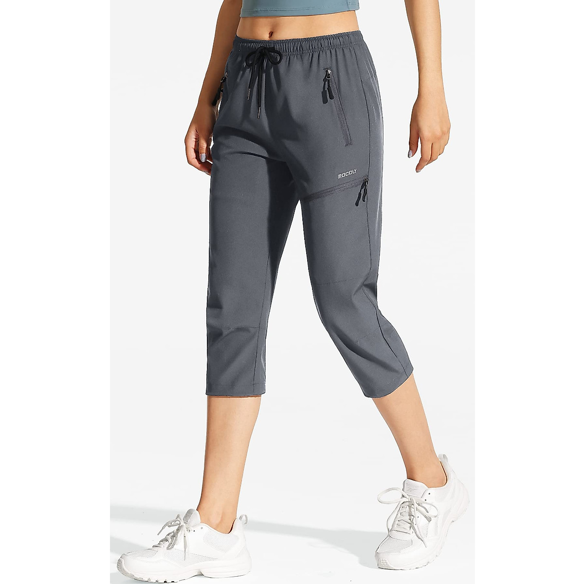 MOCOLY Women's Hiking Capris Pants Outdoor Lightweight Quick Dry Water Resistant UPF 50 Cargo Pants with Zipper Pockets Grey S