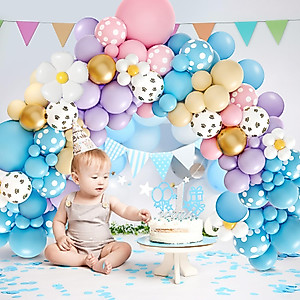 Ouddy Life 176Pcs Blue Balloons Arch Garland Kit, Blue Birthday Decorations Girl with Dog Paw Bone Daisy flower Pink Blue Purple Blush Balloons for Girls Boy Puppy Birthday Party Baby Shower Decor